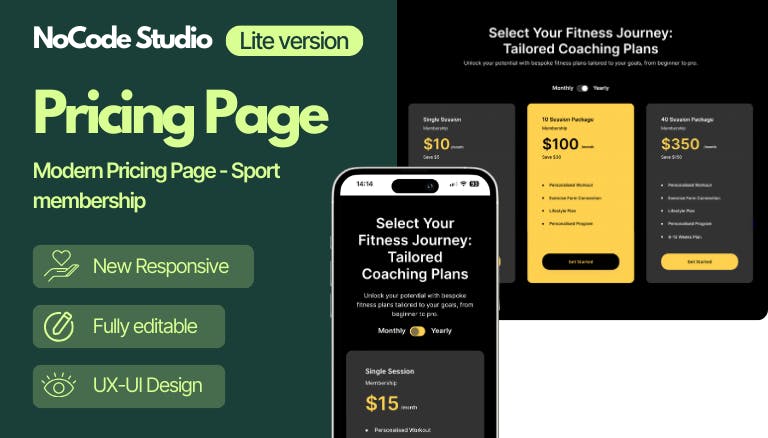 Modern Pricing Page - Sport Template | Bubble
