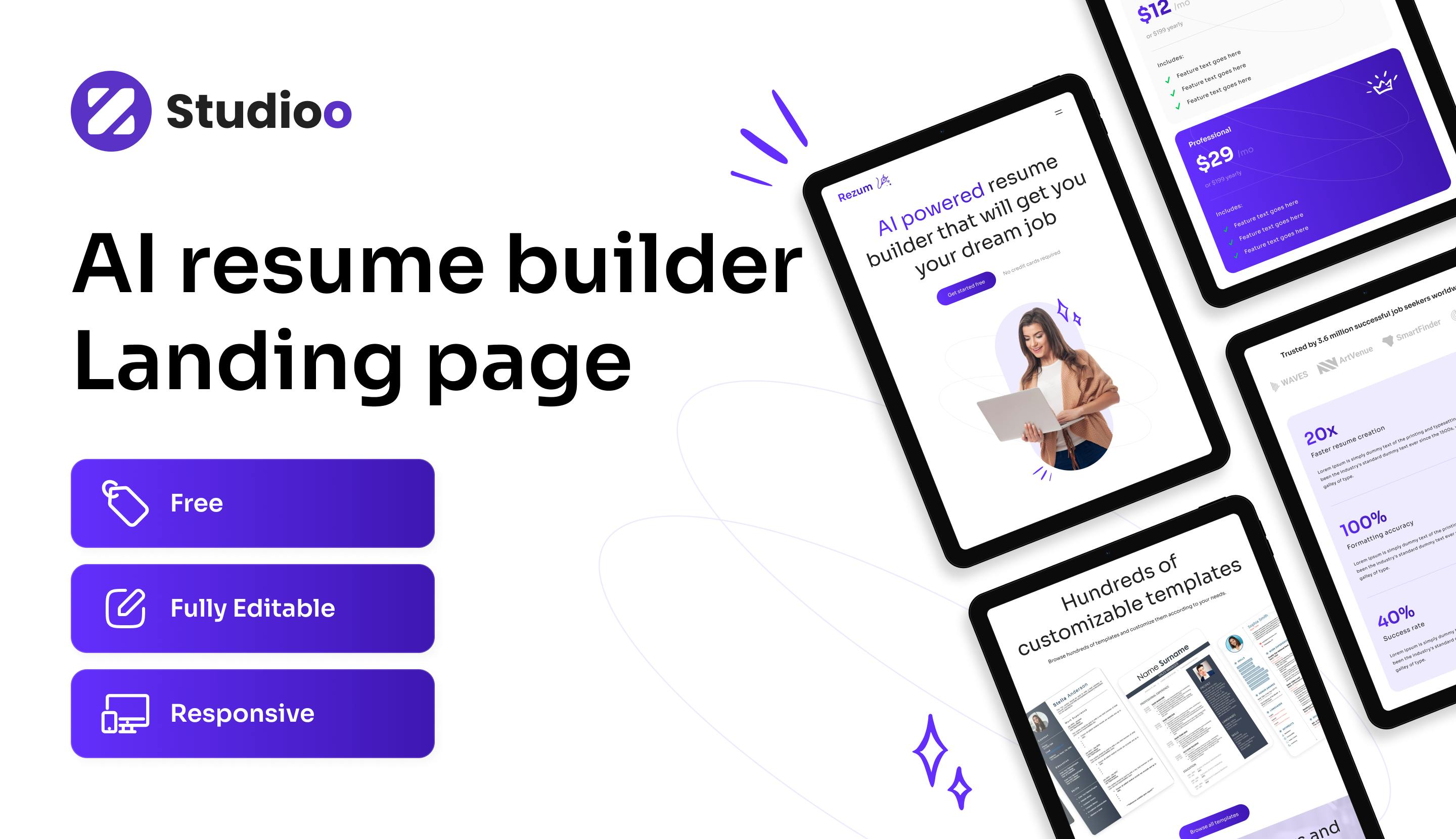 SaaS Resume Builder Landing Template | Bubble