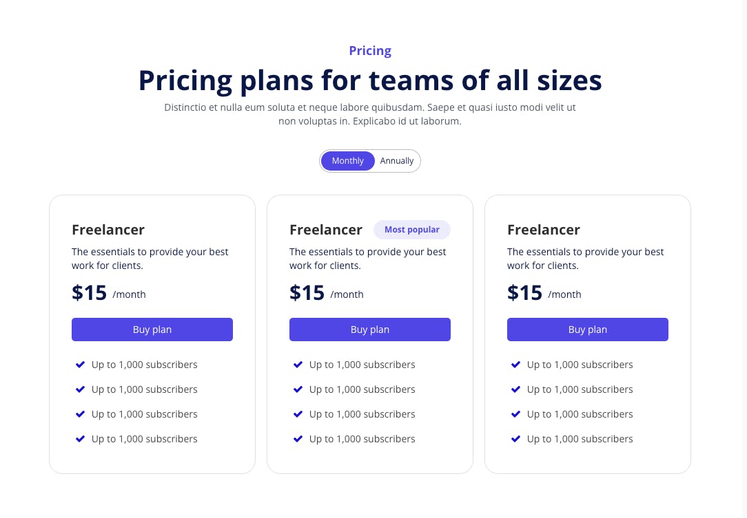 Pricing Section Templates Template | Bubble