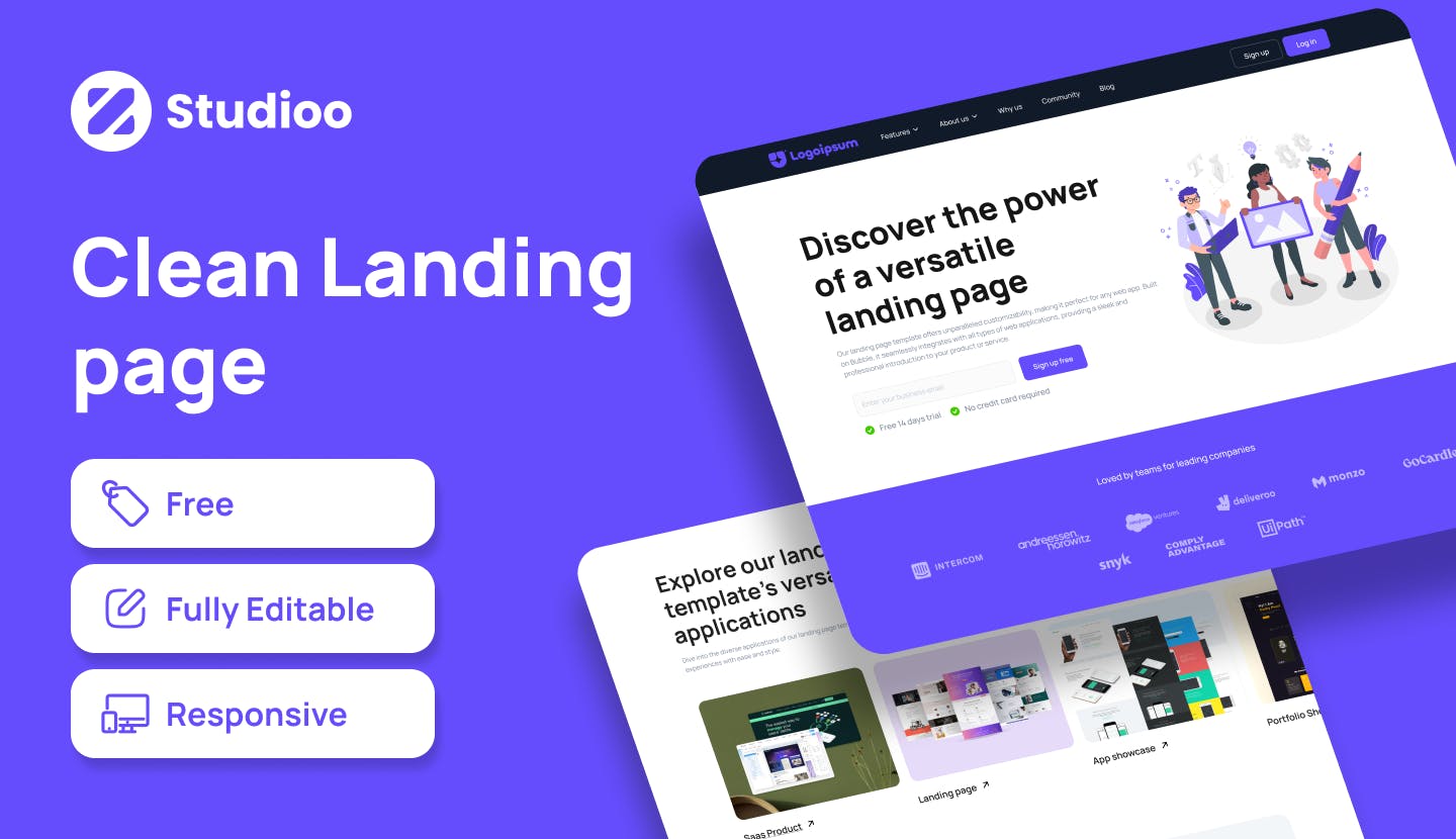 Clean Landing Page Template | Bubble