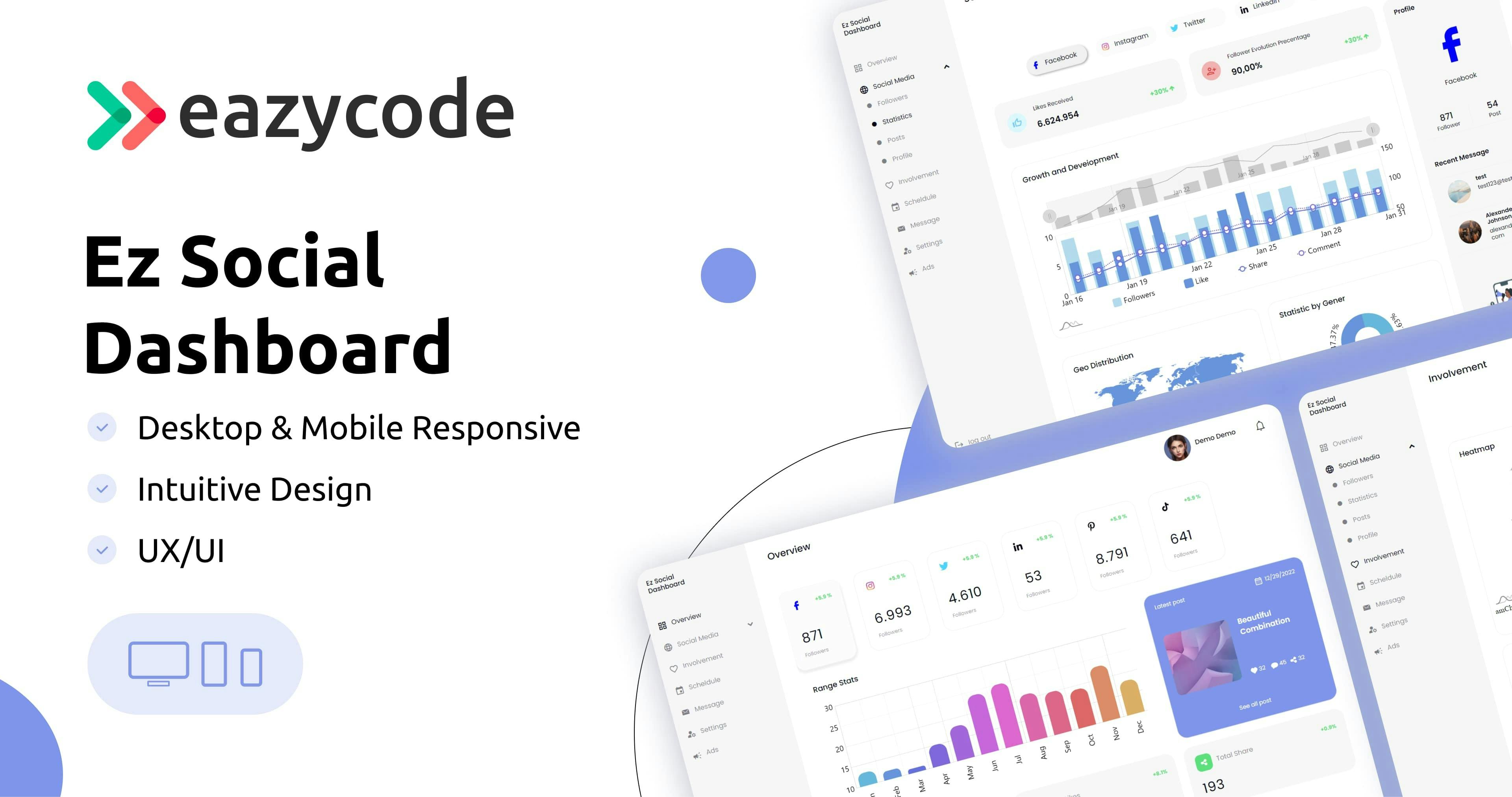 Ez Social Dashboard Template | Bubble