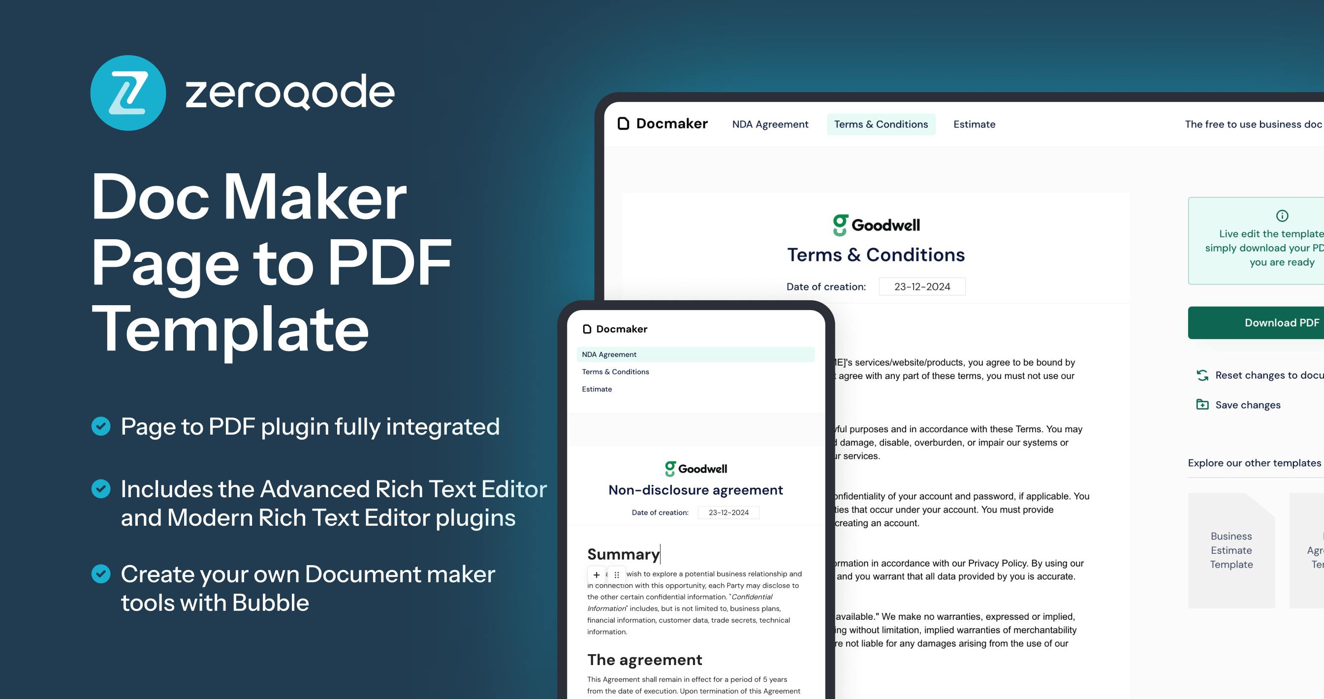 DocMaker: Page to PDF Template Template | Bubble