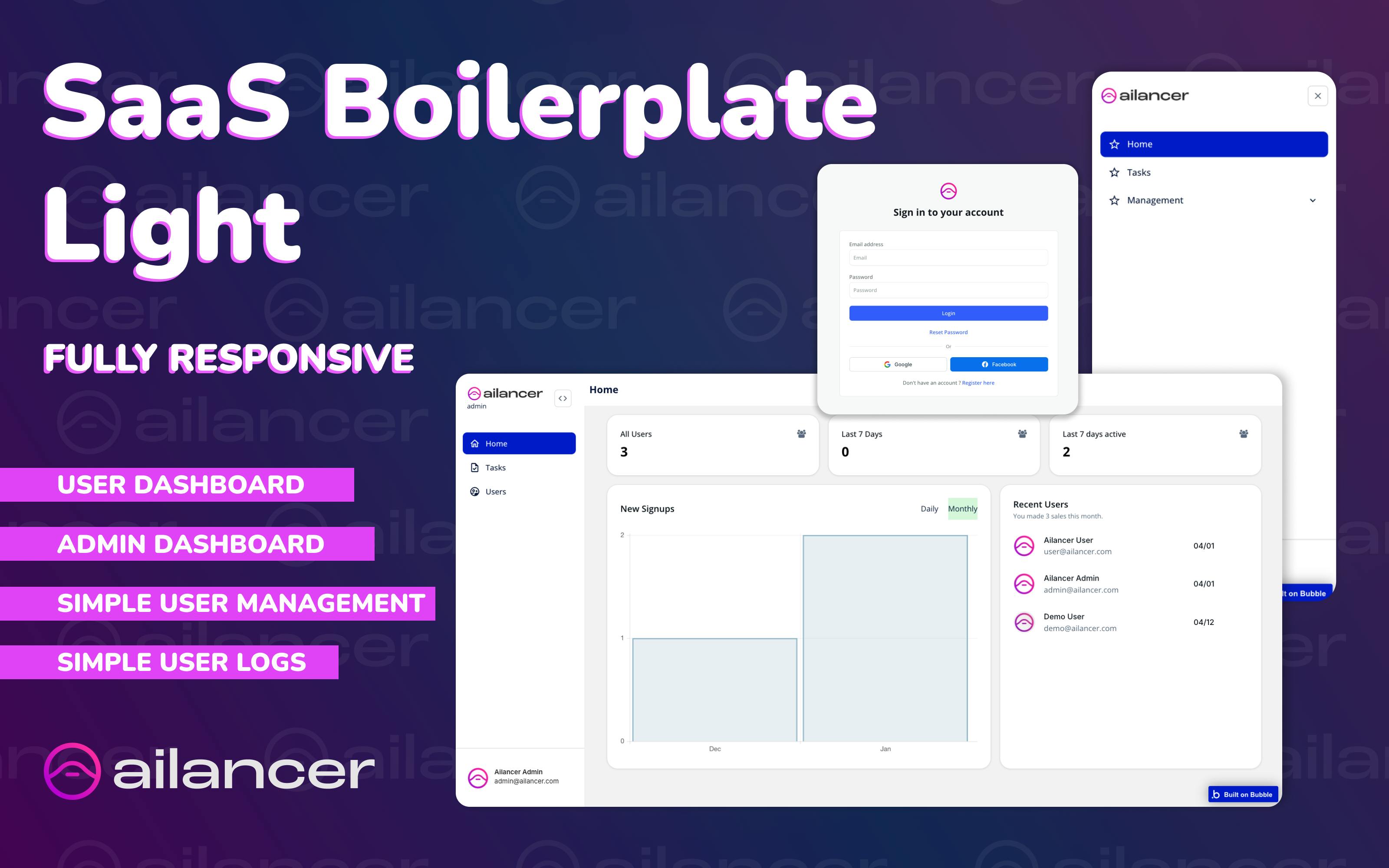 SaaS Boilerplate Light Template | Bubble