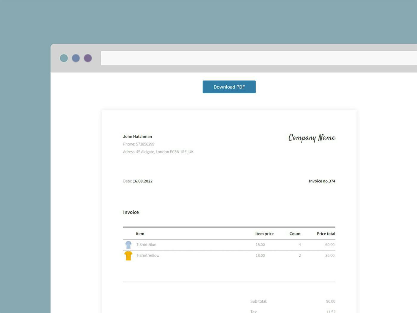 Invoice Page & PDF Download Template | Bubble