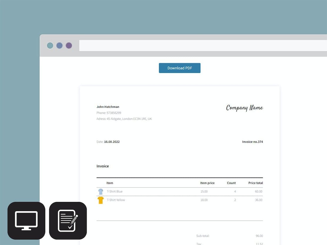 Invoice Page & PDF Download Template | Bubble